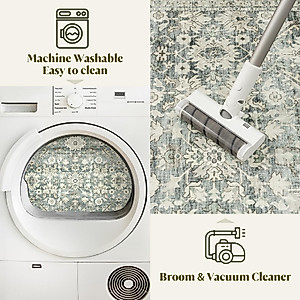 HOMFINE Machine Washable Rug 5'x7' - Vintage Design Area Rugs with Non Slip Rugs for Living Room Bedroom Floral Print Rug Carpet Stain Resistant, Home Decor Office Area Rug, Green