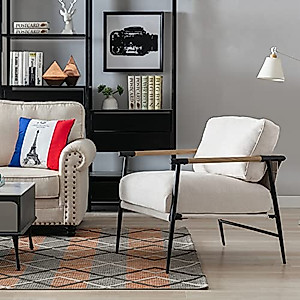 DUOMAY Mid-Century Modern Accent Chair - Soft Linen Upholstered Lounge Reading Chair for Bedroom - Comfy Lightweight Livinig Room Chairs - Beige