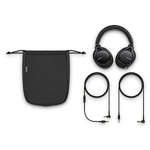 Sony MDR1AM2/B Premium Hi-Res Stereo Headphones with Heavy Bass Beat (Black) with Hardshell Protective Headphone Case and Brushed Aluminum Headphone Stand Bundle (3 Items)