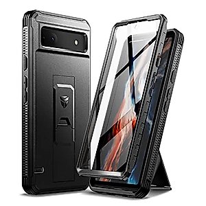Dexnor Full Body Case for Google Pixel 6A, [Built in Screen Protector and Kickstand] Heavy Duty Military Grade Protection Shockproof Protective Cover for Google Pixel 6A, Black