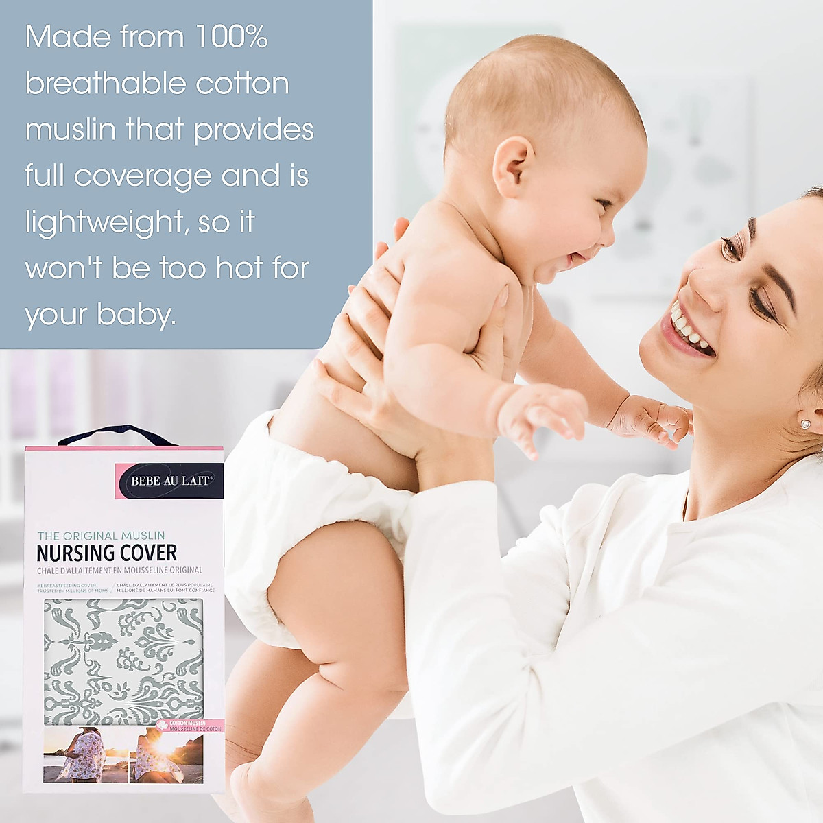 Bebe au Lait Nursing Cover, Apron, Shawl, Privacy Covers for Breast Feeding & Pumping, Breastfeeding Cover for Mom, Soft, & Breathable Muslin Cotton, Full Coverage, One Size Fits All - Atherton