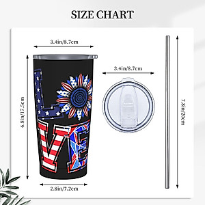 ayvcxui American Flag Flower Stainless Steel Insulated Tumbler 20 Oz Water Bottle Coffee Mug Coffee Mug With Lid Straw