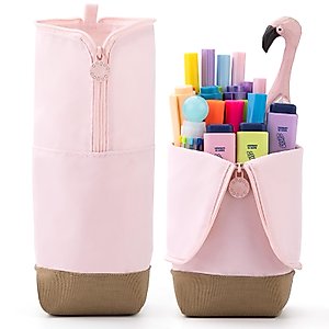 CICIMELON Foldable Standing Pencil Pen Case with Compartments Large Capacity Pencil Pouch Bag School Aesthetic Supplies for Girls Boys Adults Pink