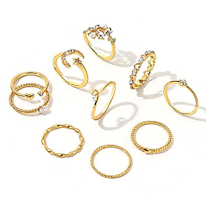 KISS WIFE Gold Stackable Knuckle Rings Set for Women, Boho Dainty Lightweight Stacking Rings, Vintage Midi Rings Pack (1)
