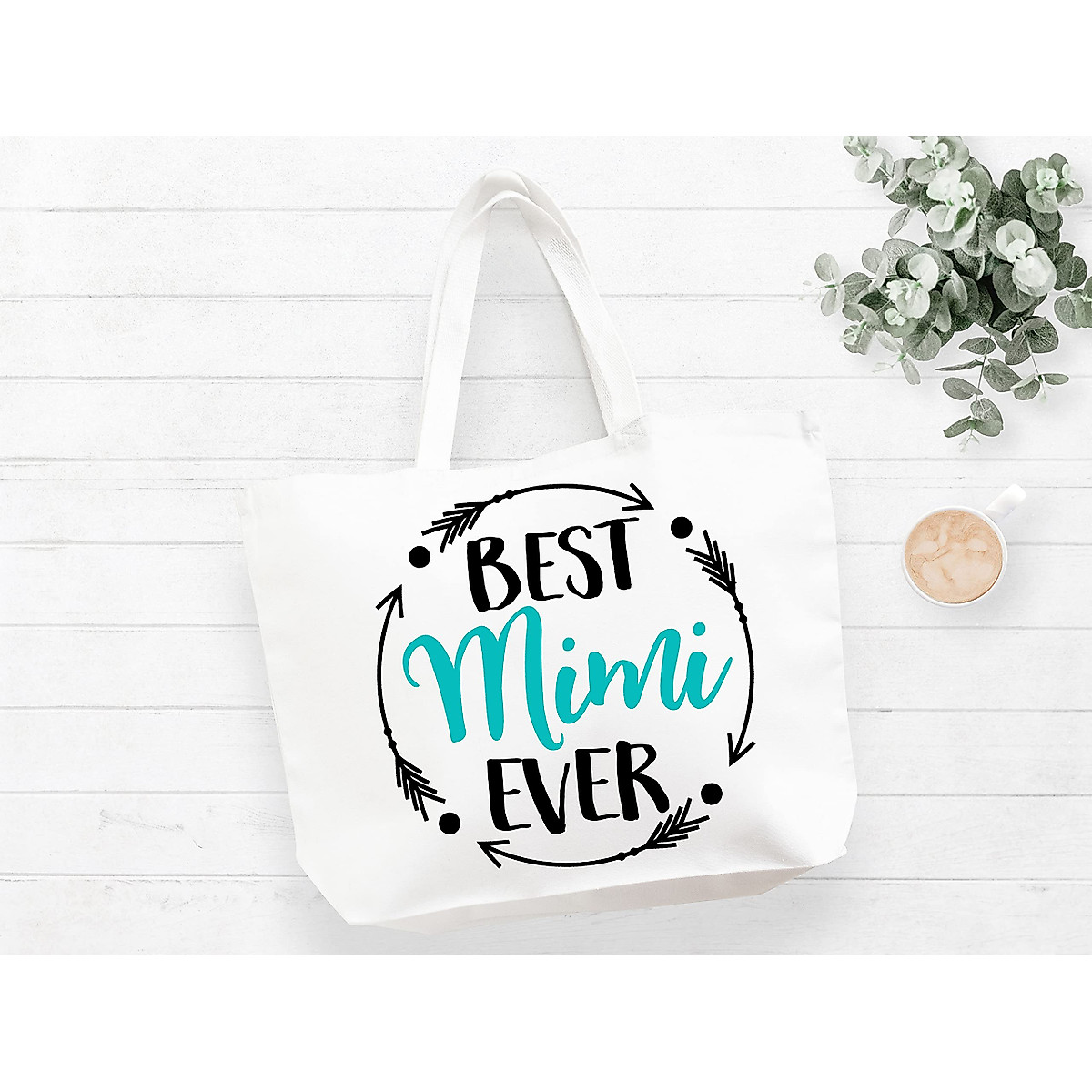 COCOVICI Mimi Tote Bag | Best Mimi Ever | Grandma Gifts | Mimi Gifts | Mimi Christmas Gift | Christmas Gift from Grandkids(Best Mimi Ever Turquoise/Black Font)