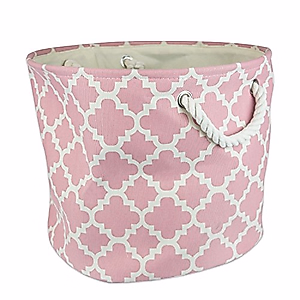 DII Collapsible Burlap Storage Basket or Bin with Durable Cotton Handles, Home Organizational Solution for Office, Bedroom, Closet, Toys, & Laundry (Small Round - 12x9), Rose Lattice