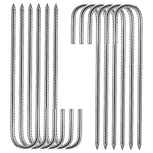 Galvanized Rebar Stakes, 12 inch Heavy Duty Ground Stakes J Hooks for Camping Tent and Canopy Tent Stakes, 12 Pack, Silver