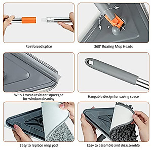 85 Inch ​Wall Mop Wall Cleaner with Long Handle , 360° Rotating Microfiber Dust Mop, Skirting Cleaning Tool Ceiling Gasket Window Cleaning Kit with 39" to 85" Extension Pole and 6 Replacement Pads