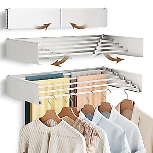 BOQORAD Wall Mounted Drying Rack,Drying Rack Clothing,Clothes Drying Rack Wall Mounted,Collapsible Drying Racks for Laundry,Laundry Drying Rack,Wall Mounted Clothes Rack(30"-White)