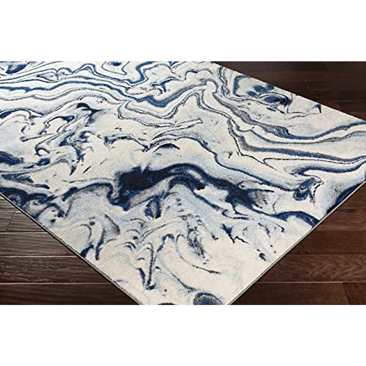 Glendon Abstract Coastal Living Room Bedroom Dining Room Area Rug - Marble Swirl Pattern Carpet - Modern Contemporary Bohemian - Ombre Blue, Royal Blue, Navy Blue, Grey, White - 5'3" x 7'3"