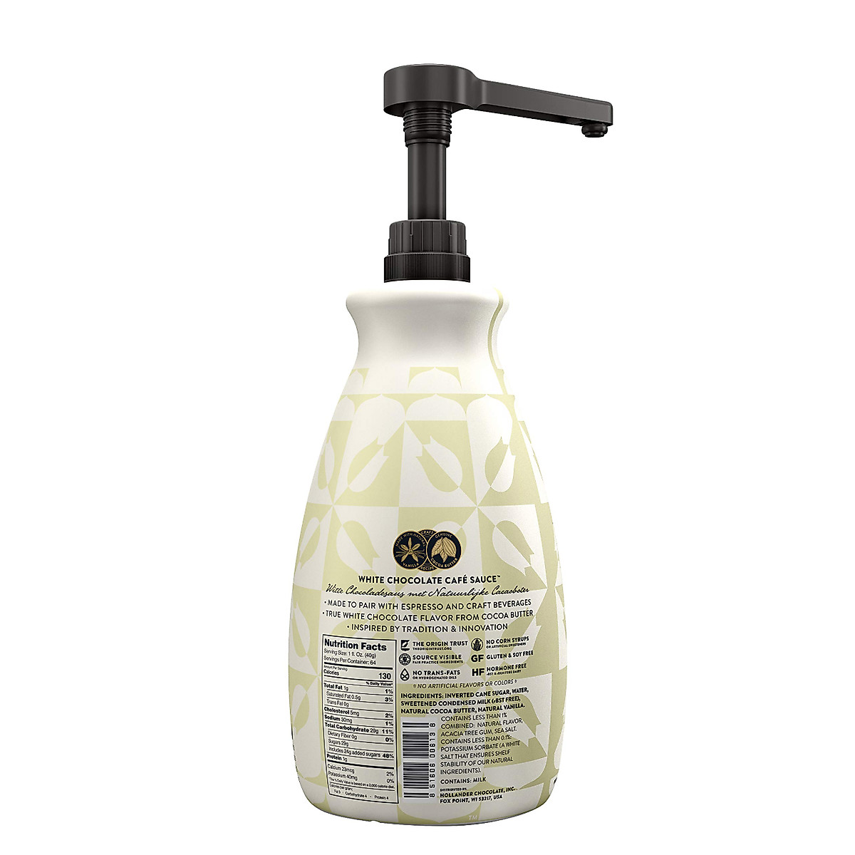 White Chocolate Cafe Sauce by Hollander Chocolate - 91oz Bottle with Pump, Rainforest Alliance Certified