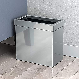 Gatco 1916, Modern Rectangle Waste Basket, Chrome / 11.25" H Open Top Stainless Steel Trash Can with Removable Lid, 12 Liter Capacity