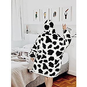 IamaCos Wearable Blanket Hoodie Cow Spot, Oversized Pullovers Sherpa Blanket Sweatshirt, Warm Cozy Throw Blanket, Thick TV Blanket for Women Men, Sofa Napping Working Camping Trip, One Size Fits All