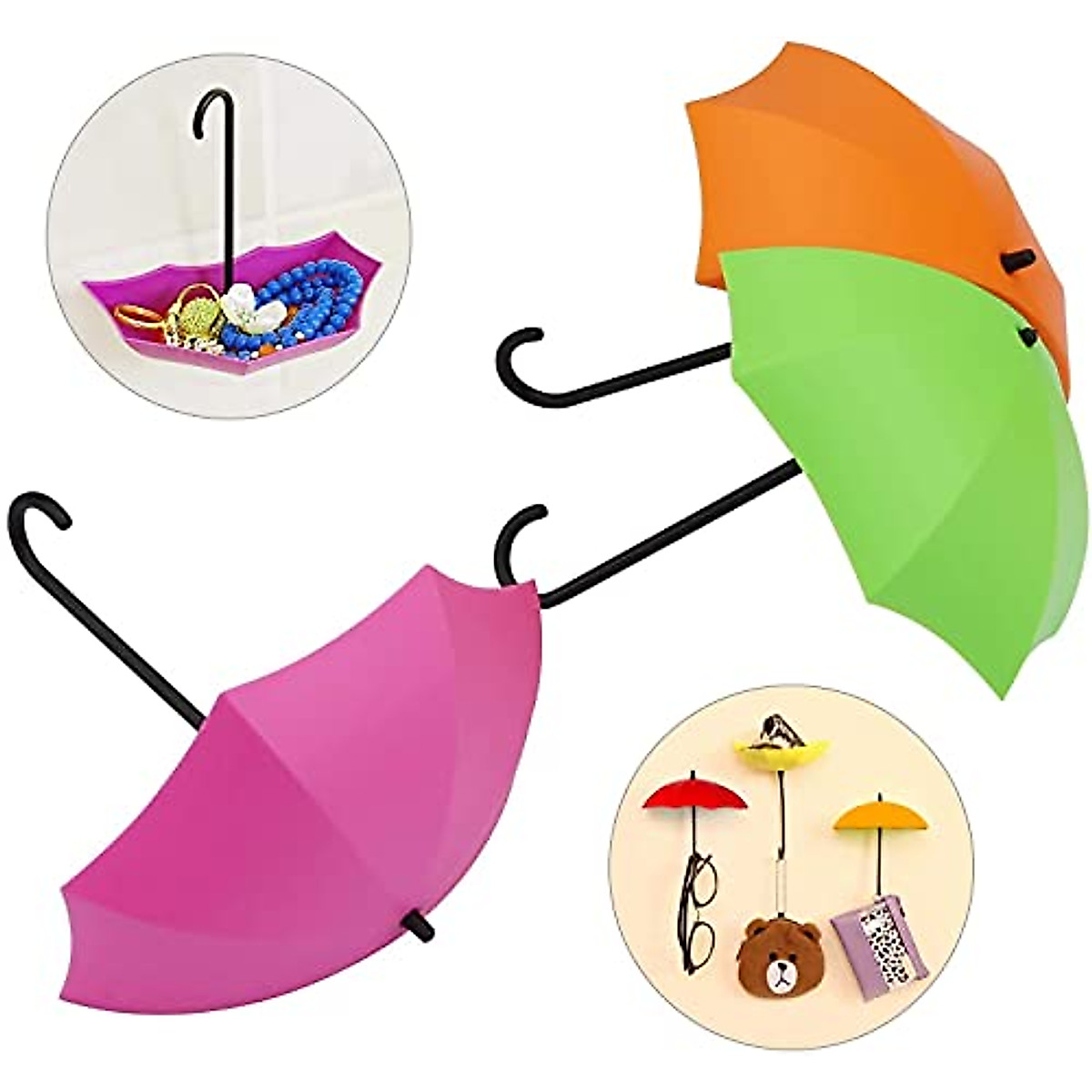 6 PCS Colorful Umbrella Key Hooks Adhesive Wall Hooks Wall Rack Decorative Wall Hanging Hooks Key Hair Pin Holder