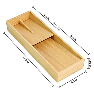 Ollieroo Bamboo Silverware Drawer Organizer, Compact kitchen Drawer Organizer for Flatware, Utensil Holder for Spoons, Forks, Knives, Drawer Organization for Kitchen, Bathroom, Livingroom, Office,1pcs