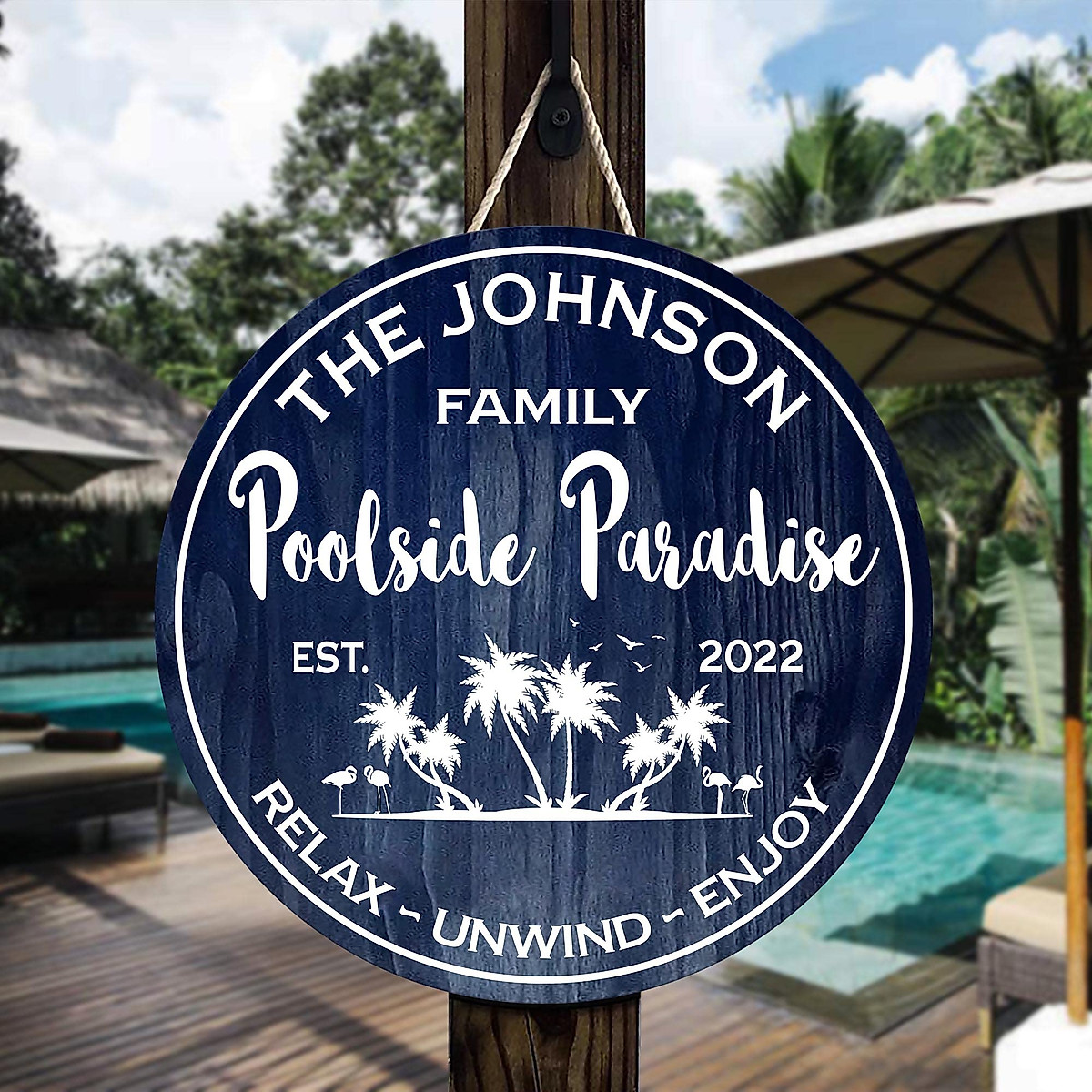 V VIBEPY Personalized Poolside Paradise Signs, Relax Unwind Enjoy Wood Signs 8",12", 18" - Pool Signs, Poolside Signs, Backyard Signs, Welcome Signs, Wooden Signs, Outdoor Signs, Yard Signs, Summer Signs