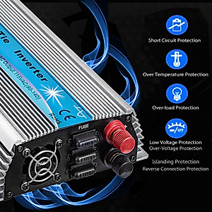 VEVOR Grid Tie Solar Inverter, 1000W MPPT Power Inverter, 50/60 Hz Solar Grid Tie System, Grid Tie Inverter, DC 20-45V Input to AC 90-140V Output Wind Turbine Grid Tie Inverter for Solar Panel System