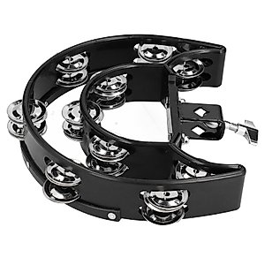 Hi Hat Tambourine Half Moon Hand Bell Rattle Double Row Bells with Mounting Bracket for Drummers Guitarists