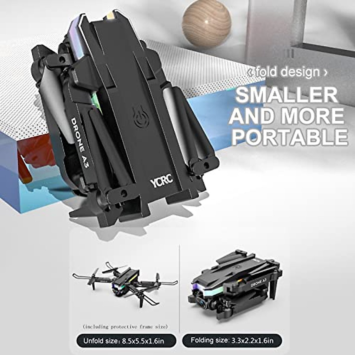 A3 Drone with Dual 4K HD Camera, WIFI FPV Real-Time Transmission, Auto Return, Follow Me, Headless Mode, 3D Flips, Remote Controller Video Extended with Backpack & Accessories Kit