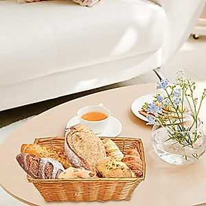 Coloch 6 Pack Poly Wicker Woven Bread Basket, 12 Inch Imitation Rattan Fruit Basket Stackable Rectangle Serving Basket for Fruit, Bread, Vegetable, Towel, Home, Restaurant, Outdoor Use