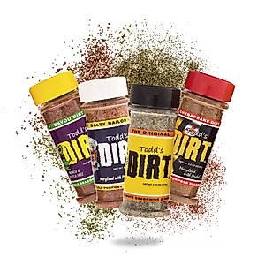 Todd’s DIRT - All Purpose Seasoning & BBQ Rub 4 Pack Sampler Set, Gourmet Seasonings and Rubs that are GREAT ON EVERYTHING, Low Sodium and 100% All Natural With No MSG & Gluten-Free