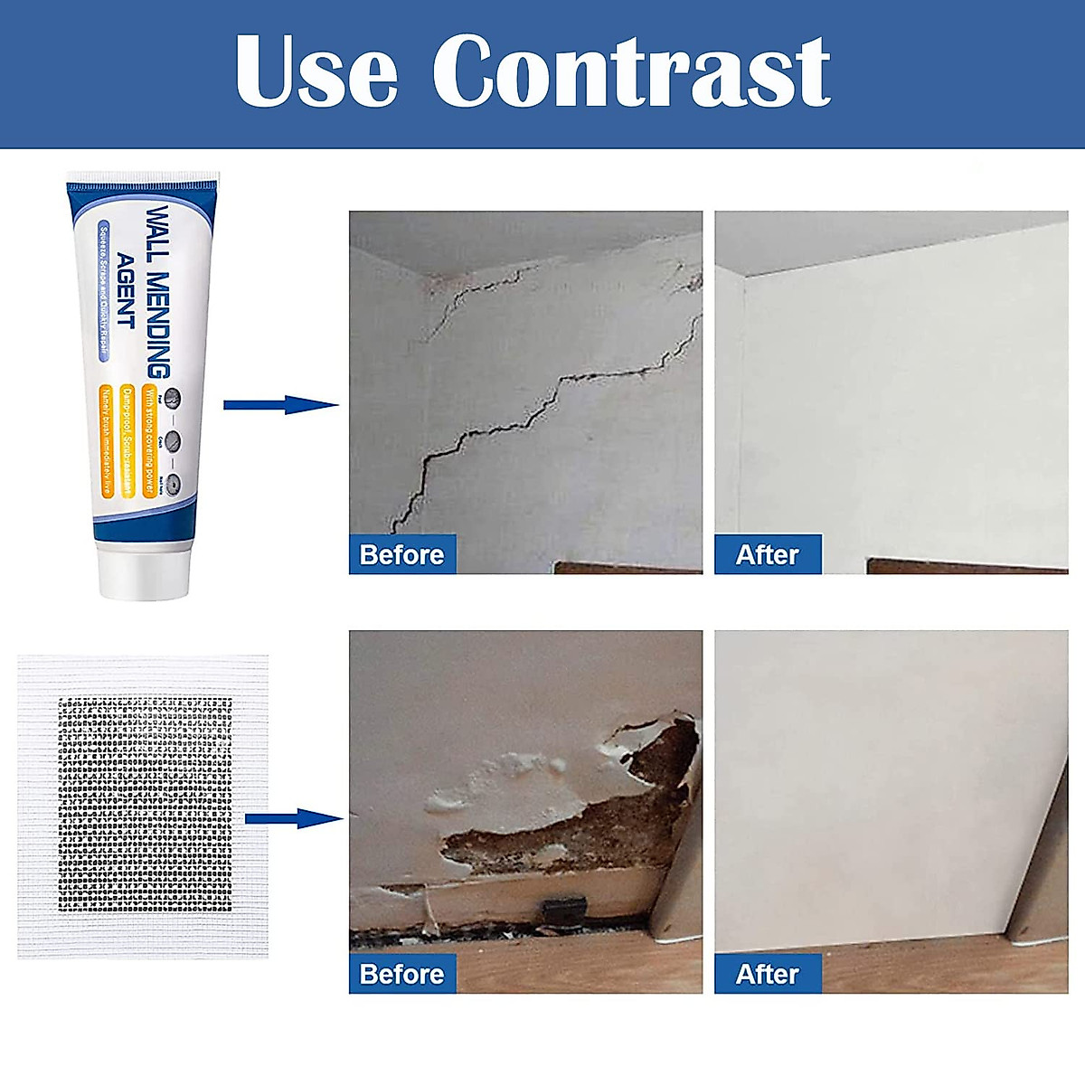 Drywall Repair Kit,100% Safe Wall Spackle Repair Paste,2 Pack Wall Repair Patch Kit with 2" Drywall Patch, Plaste Wall Hole Filler Putty for Filling Walls, Screw, Nail Hole, Wall Mending Agent