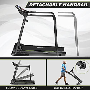 Redliro Walking Treadmill with Long Handraill for Balance, Recovery Fitness Exercise Machine Foldable for Home use with Holder for Phone & Cup,LCD Display, 300 lbs Capacity