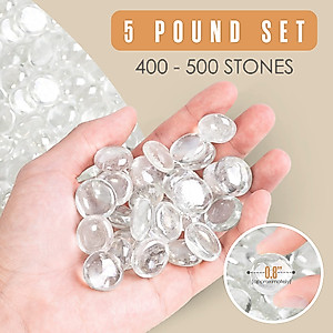 Houseables Glass Stone, Clear Marbles, Pebbles for Vases, 5 LB, 400-500 Stones, Flat Bottom, Round Top, Rocks, Bowl Filler Gems, Iridescent Decor, Decorative Centerpieces, Florist Supplies, Aquarium