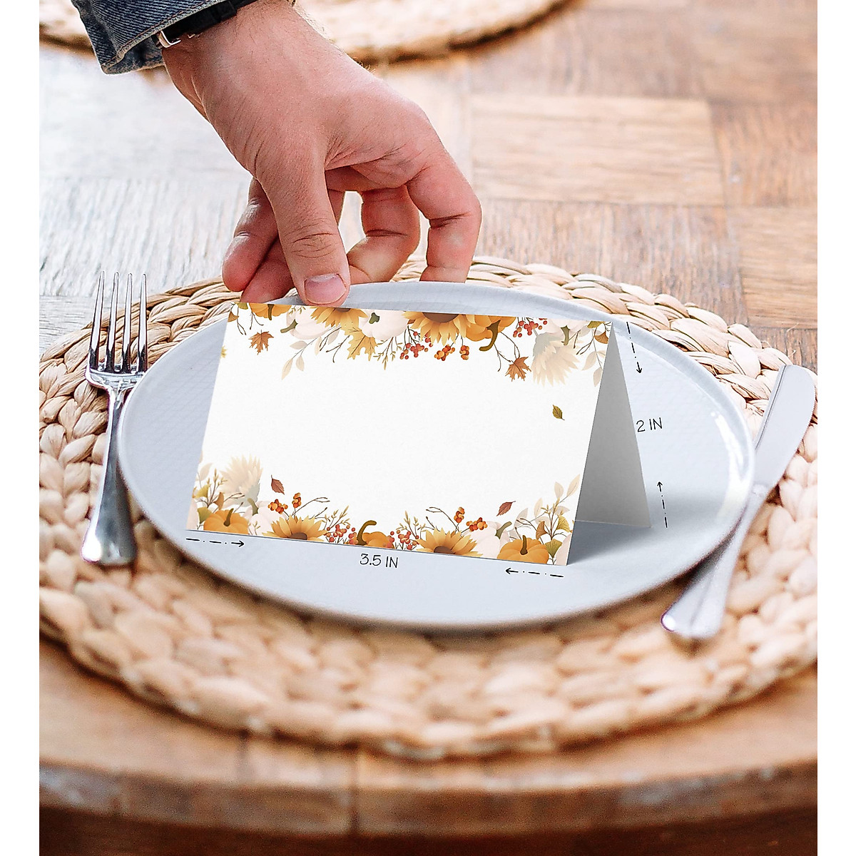 Thanksgiving Place Cards (3.5 x 2 in) 25 pcs, Table Name Cards for Thanksgiving Party, Seating Name Cards, Food Labels, Scored for Easy Folding, Thanksgiving Party Supplies, Fiesta Party - SJK003