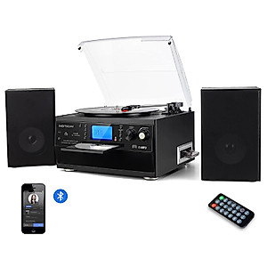DIGITNOW Bluetooth Record Player Turntable with Stereo Speaker, LP Vinyl to MP3 Converter with CD, Cassette, Radio, Aux in and USB/SD Encoding, Remote Control, Audio Music Player Built in Amplifier