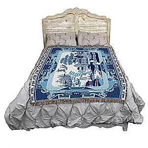 Pure Country Weavers Blue Willow Blanket - Asian Gift Tapestry Throw Woven from Cotton - Made in The USA (72x54)