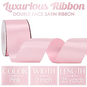 MEEDEE Pink Satin Ribbon - 2 Inch Double Faced Satin Ribbon by 25 Yards for Gift Wrapping, DIY Crafts, Weddings, Flower Bouquets, Holiday Decorating