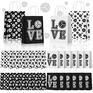 24 Packs Volleyball Gift Bags Volleyball Party Treat Bags Volleyball Party Favors Decorations Volleyball Gift Print Bags Volleyball Candy Goodie Bags for Sport Birthday Party Decor Black and White