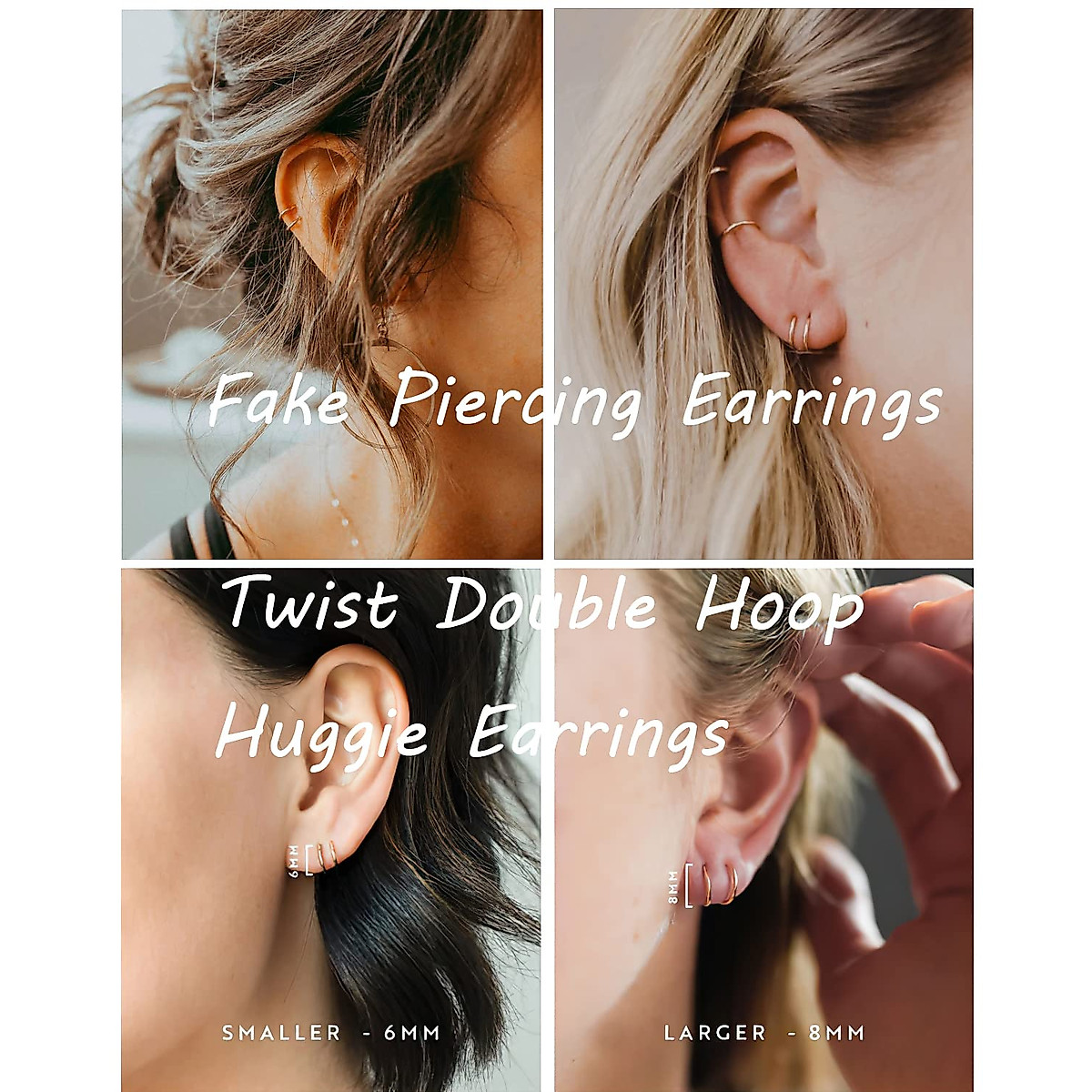 Double Hoop Earrings for Single Piercing, 3 Pairs 316L Surgical Steel Spiral Twist Illusion Lobe Cartilage Helix Hoop Earring Double Hoop Earrings for One Hole