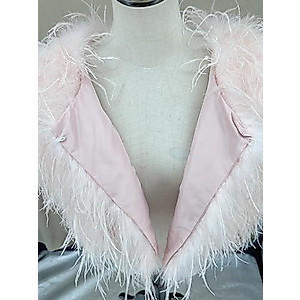 Women Ostrich Fur Pink Feather Small Shawl Cape for Wedding for Party Bride Furry White Color Blush Fluffy Luxurious Romantic