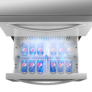 ICEJUNGLE Indoor and Outdoor Refrigerator, Digital Touch LED Display Under Counter 24'' Built-in Beverage Refrigerator Double Drawer Fridge Stainless Steel Silver