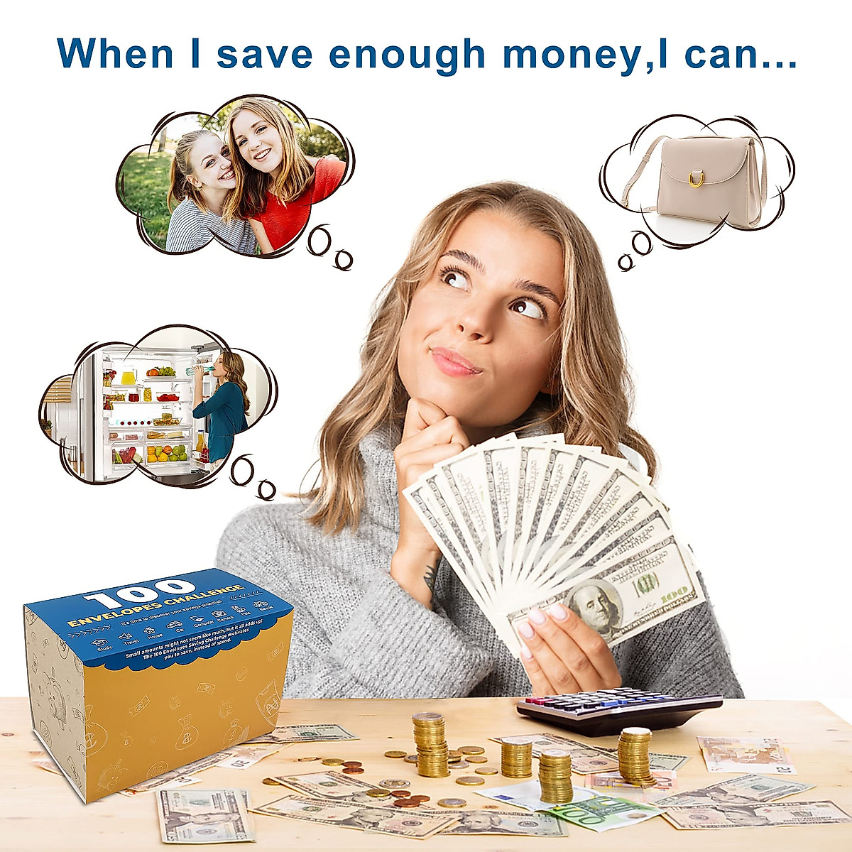 Piggy Bank for Adults,100 Envelopes Challenge Kit,QiuBigUncle Saving Money Organizer for Saving,Great Money Envelopes for Cash Gifts for Women Men Teen Boys Girls Students