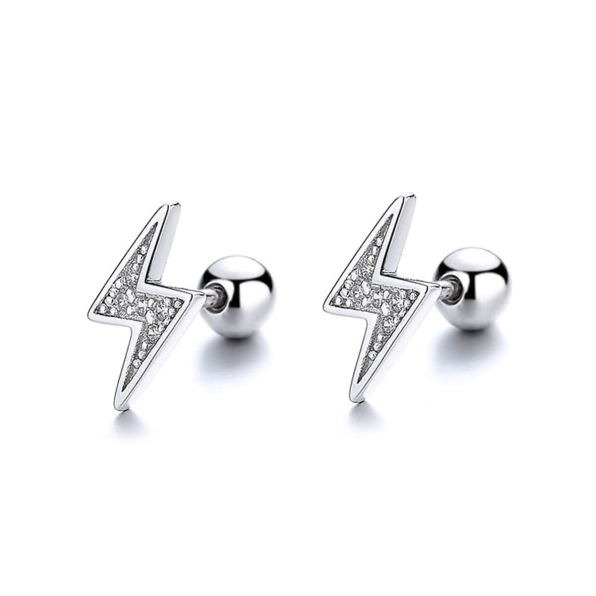 18G Lightning Bolt Cartilage Stud Earrings 925 Sterling Silver Cubic Zirconia Crystal Helix Tragus Studs Earring Barbell Bar Conch Daith Ear Piercing with Screw Back Ball Dainty Jewelry Gifts for