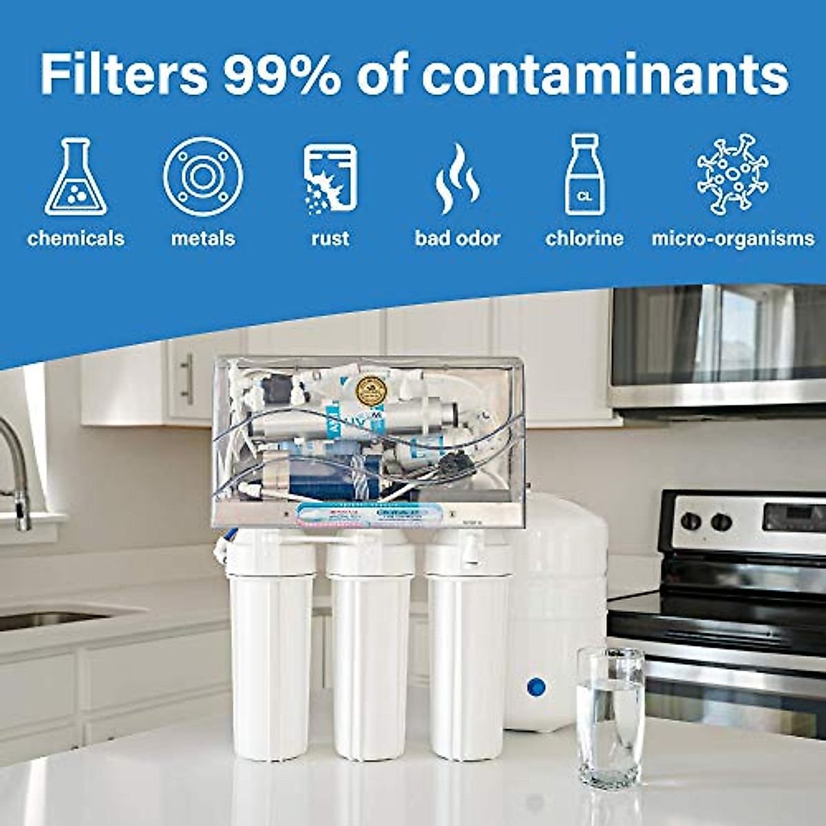 AMI Pure Plus Reverse Osmosis Water Filter System, Water Filter for Sink with RO, UV, UF, and TDS Control