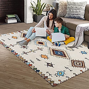 Moroccan Distressed Non Slip Area Rugs 8x10 Boho Fluffy Soft Floor Rug Extra Large Carpet for Living Room Bedroom Kid’s Playroom Cream 8' x 10'