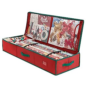 Lifewit Wrapping Paper Storage Containers with Interior Pockets, Fits 18-24 Standard Rolls, Gift Wrapping Organizer Storage for Wrapping Paper, Bows, Ribbons, 40" Length, Red