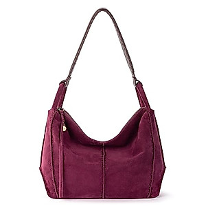 The Sak Los Feliz Hobo in Leather, Lined Shoulder Purse with Single Shoulder Strap, Currant Suede