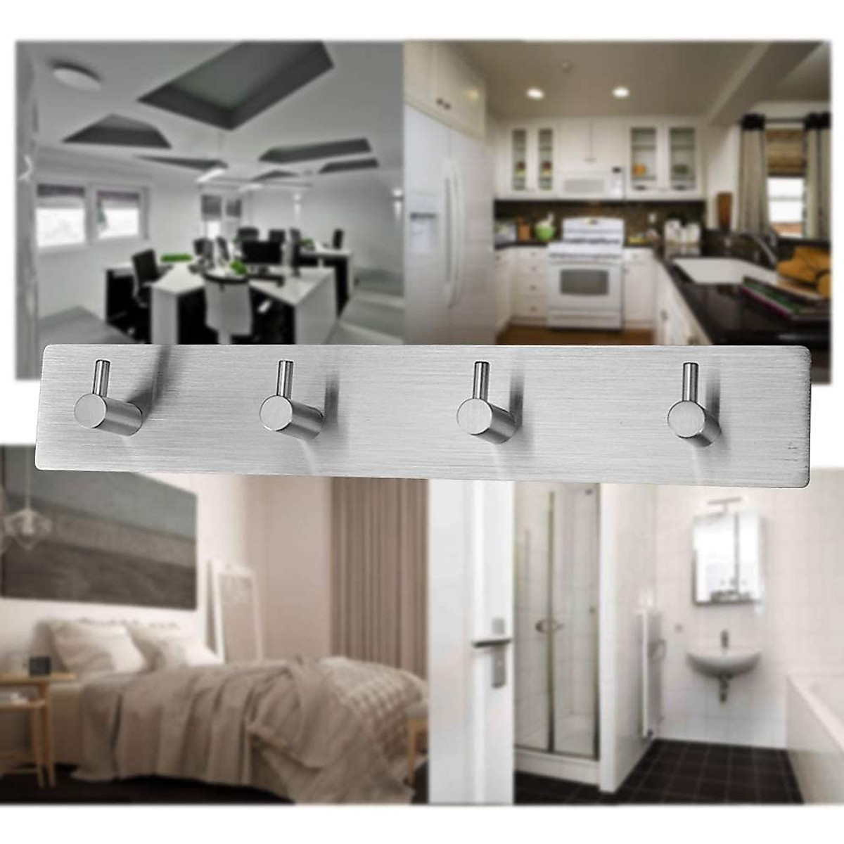 mxtechnic Wall Mounted Coat Hook Rail Self Adhesive Stainless Steel Hanging Hooks Rack Hallway Kitchen Storage Organizer