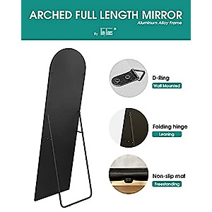 TinyTimes 65''x22'' Arched Full Length Mirror, Floor Mirror with Stand, Full Body Mirror, Wall Mirror, Modern & Contemporary Full Length Mirror, Aluminum Alloy Frame - Black