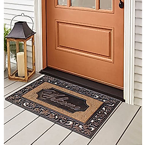 A1HC Natural Coir and Rubber Door Mat, 38x23, Thick Durable Doormats for Indoor Outdoor Entrance, Heavy Duty, Thin Profile Door Mat, Easy to Clean, Long Lasting, Front Door Entry Doormat