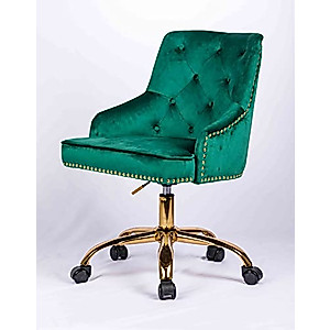 Home Velvet Office Chair Tufted Computer Desk Chair Swivel Adjustable Accent Vanity Chair with Arms Nailhead Trim for Bedroom