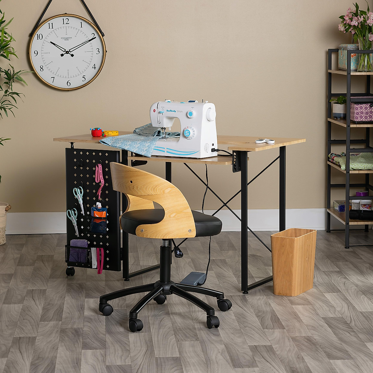 Pivot Sewing Table with Swingout Storage Panel