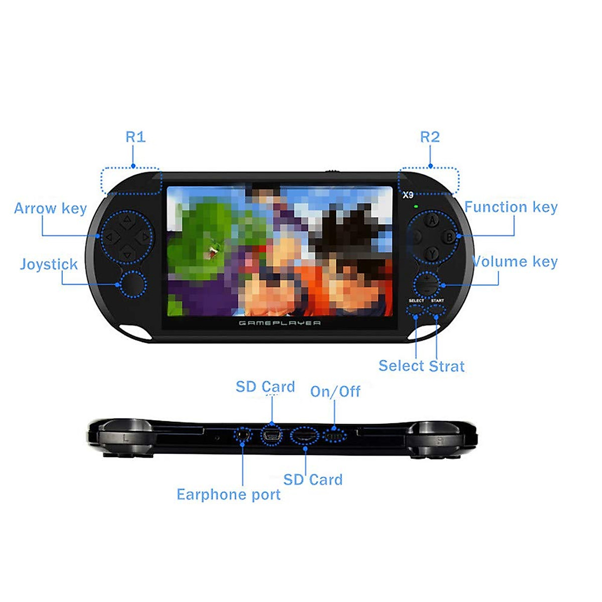 Portable X9 Retro Video Game Console 5.1 Inch Screen 8GB Handheld Gaming Player (Black)