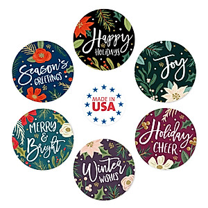 Bold Floral Holiday Stickers / 500 Modern Poinsettia Winter Stickers / 6 Alternating Vibrant Christmas Envelope Seals / 1.5" Round Labels