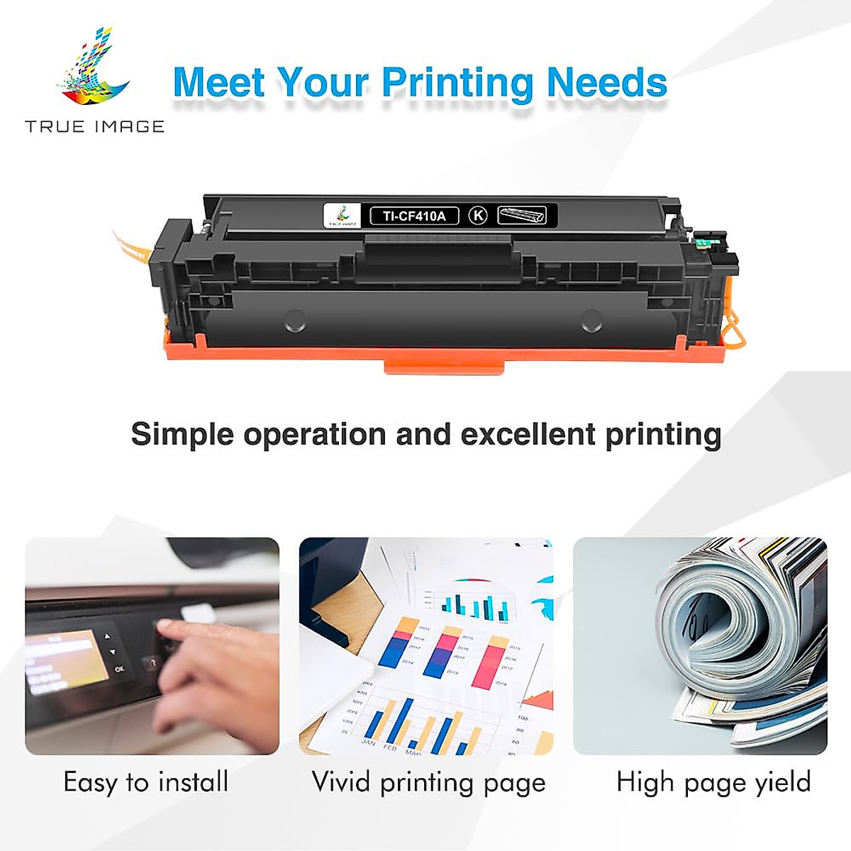 TRUE IMAGE Compatible CF410A Toner Cartridge Replacement for HP 410A CF410A CF410X 410X 410 Color Pro MFP M477fnw M477fdw M477fdn M452nw M452dw M452dn M477 M452 Printer Ink (Black, 1-Pack)